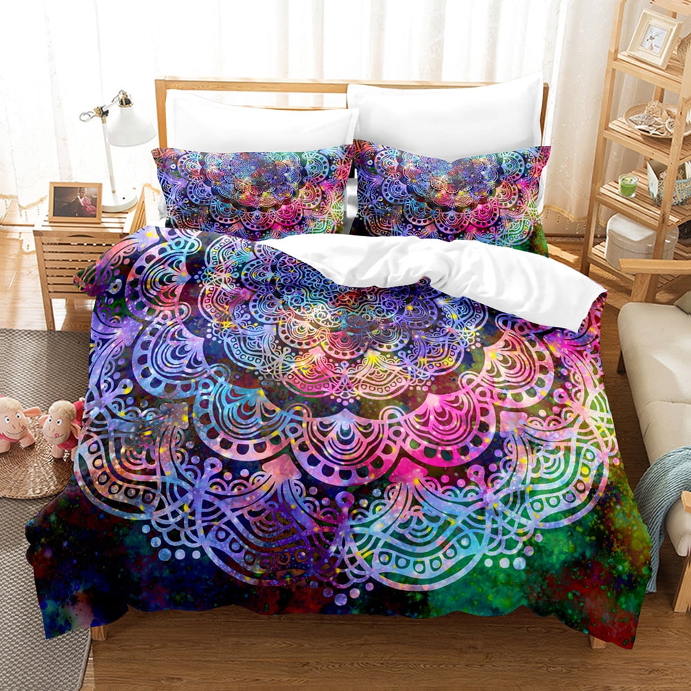 Bohemian Mandala Duvet Cover Set, Colorful Space Star Watercolor ...