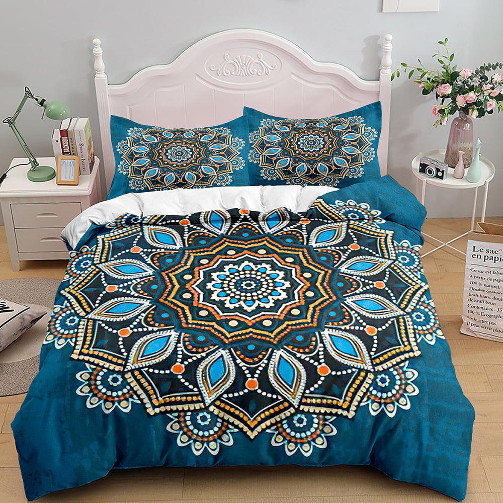 Bohemian Mandala Duvet Cover Set King/ Size Red Abstract Boho Lotus ...