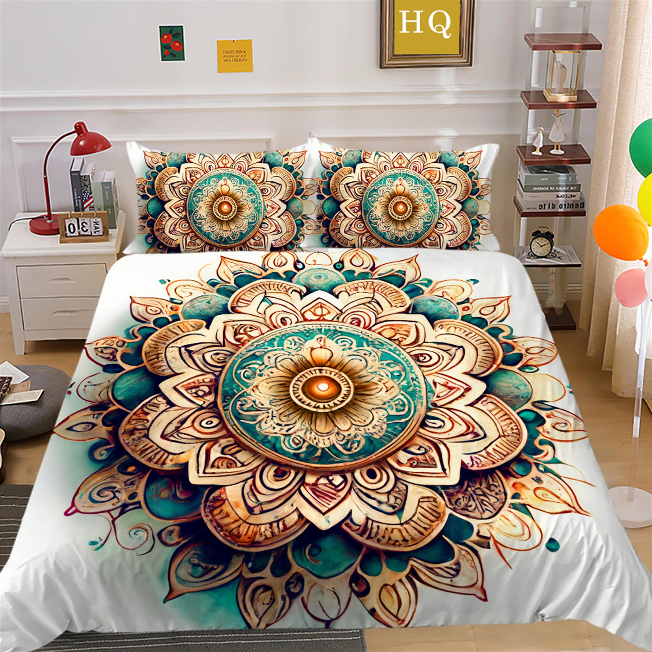 Bohemian Mandala Flower Bedding Set Comforter Duvet Cover Soft ...