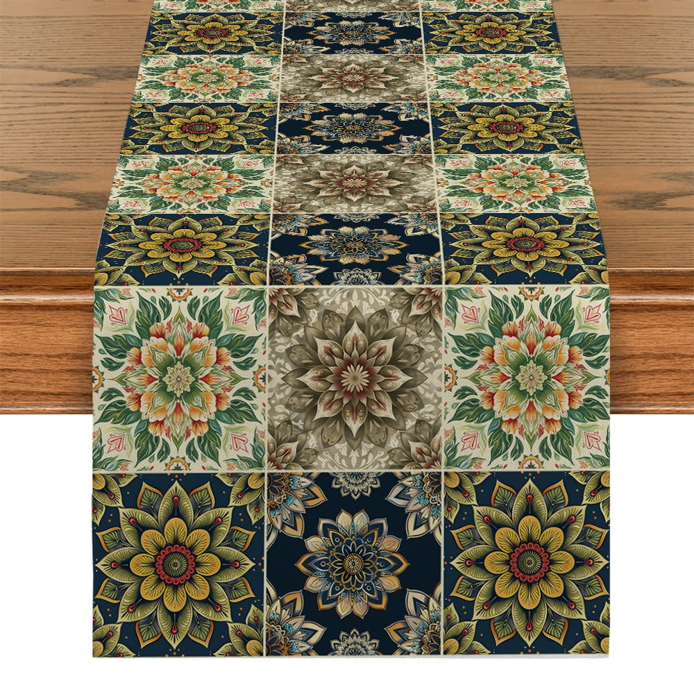 Bohemian Mandala Flower Geometry Ethnic Wind Table Runner Polyester ...