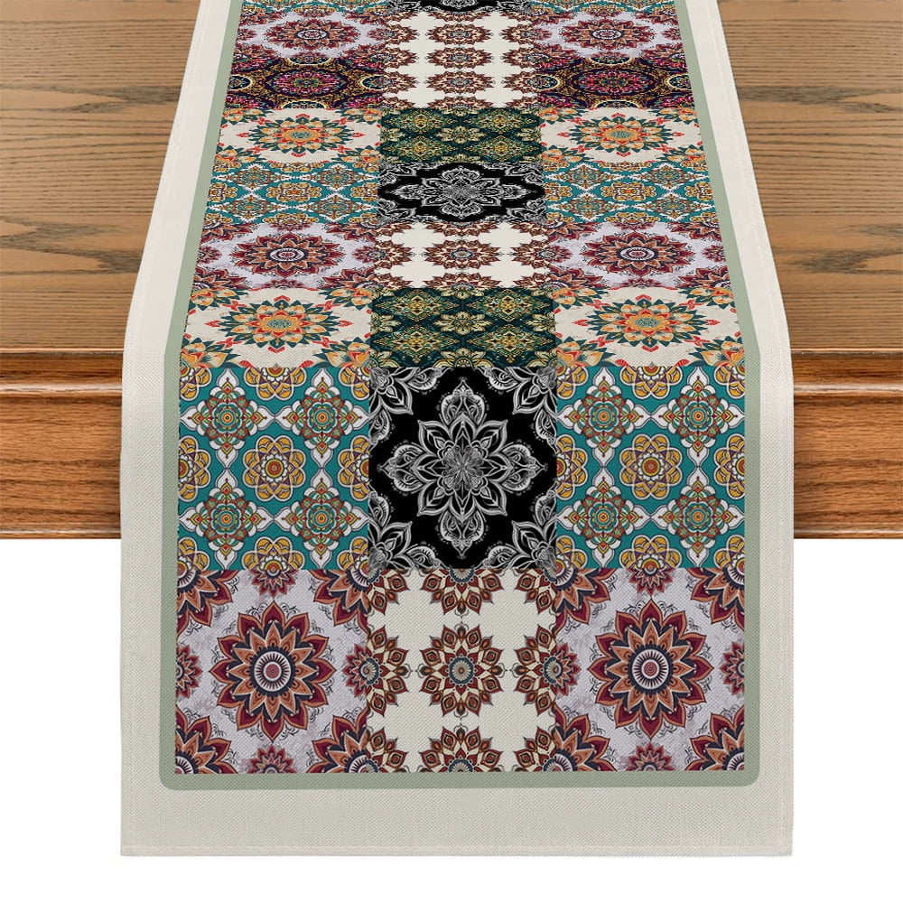Bohemian Mandala Flower Geometry Ethnic Wind Table Runner Polyester ...