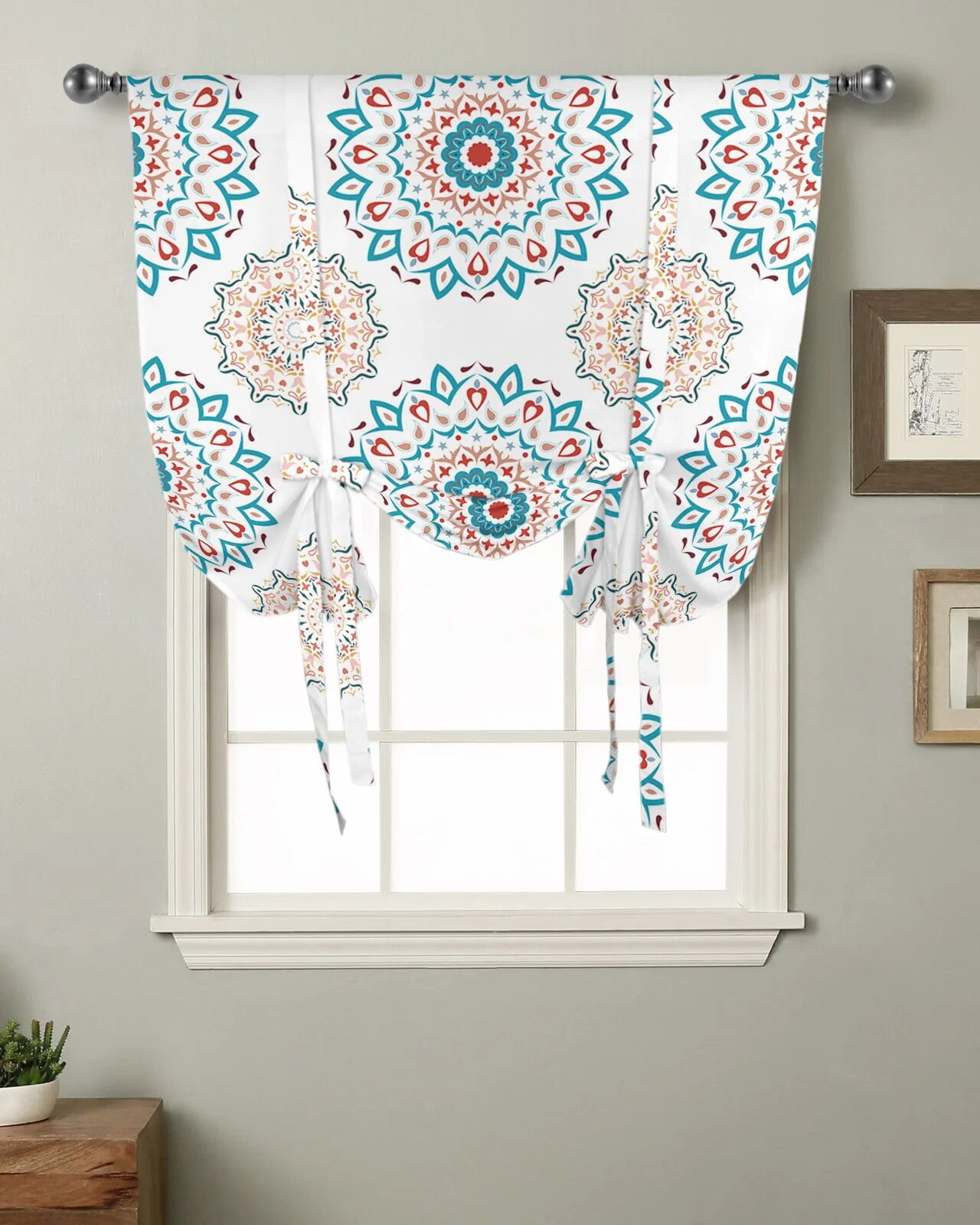 Bohemian Mandala Flower Kitchen Short Window Curtain Rod Pocket ...