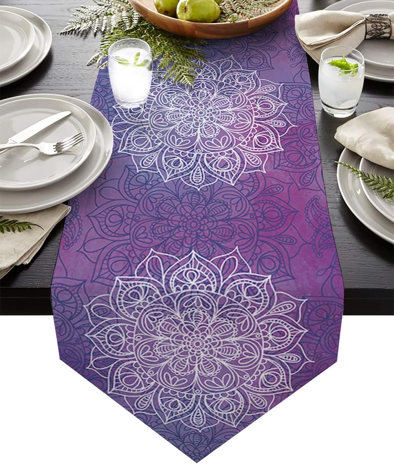 Bohemian Mandala Flower Linen Table Runners Dresser Scarf rations ...