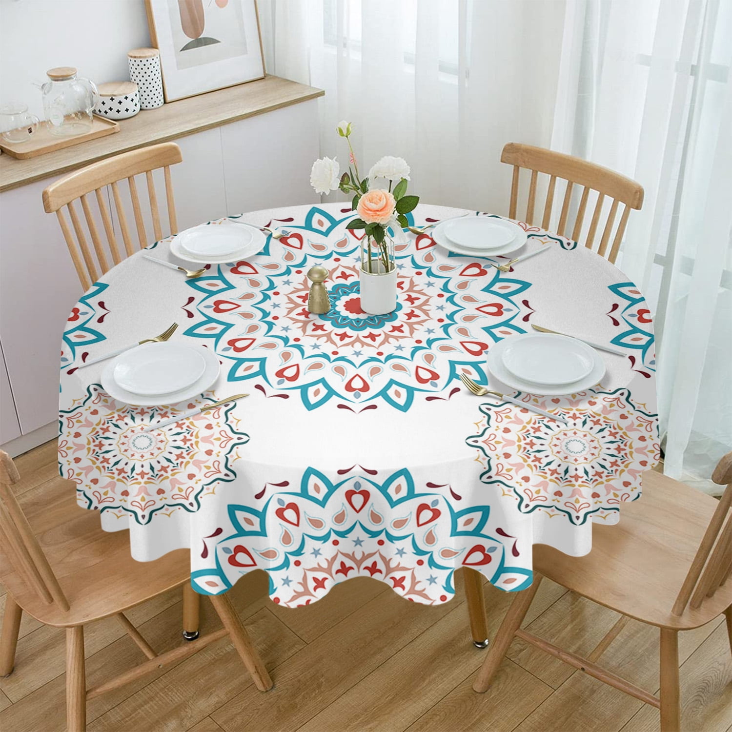 Bohemian Mandala Flower Round Waterproof Tablecloth Picnic Decorative ...