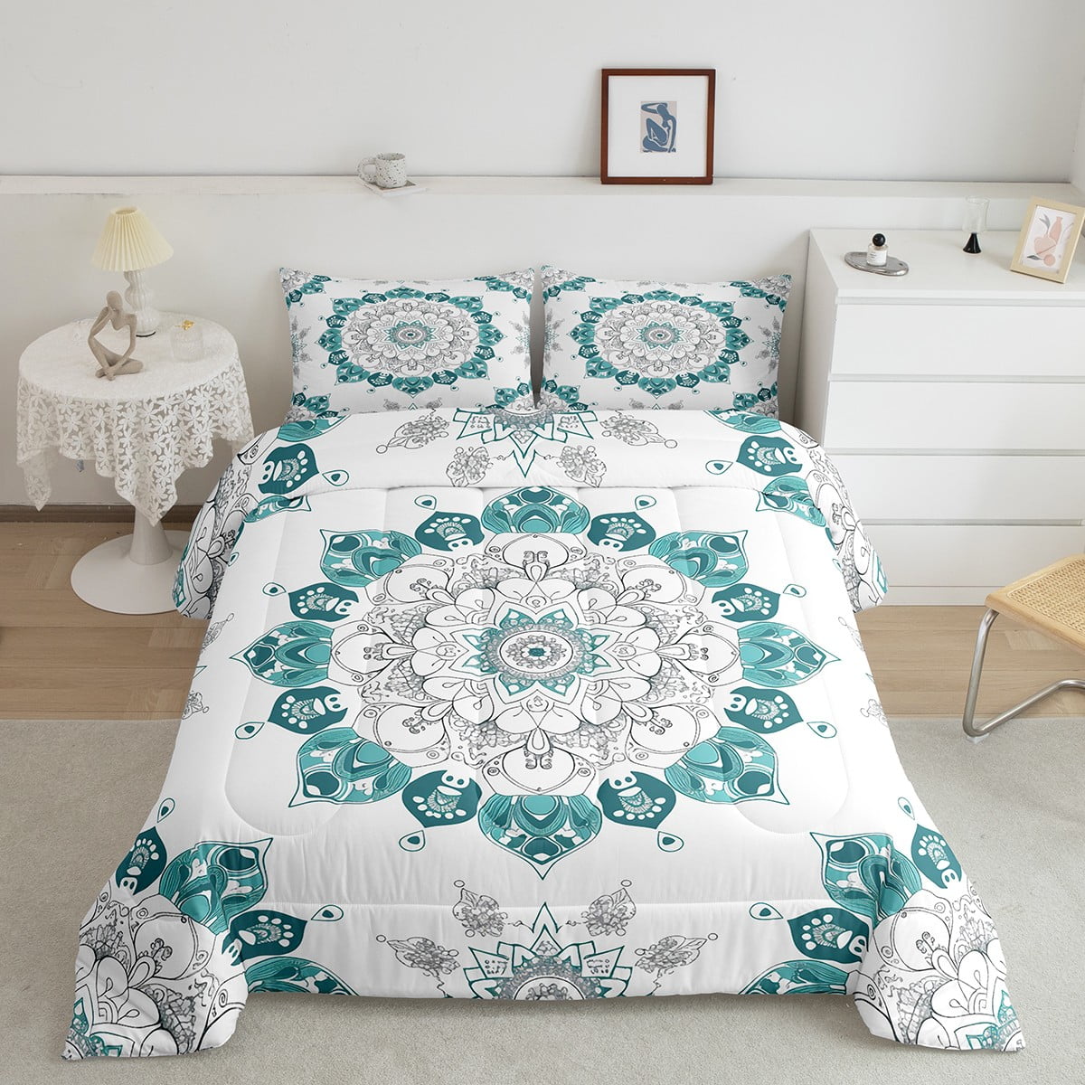 Bohemian Mandala King Bedding Sets Teal Mandala Floral Comforter Set ...