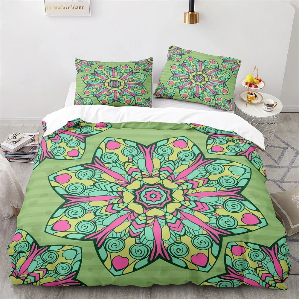 Bohemian Mandala King Duvet Cover Boho Style Lotus Bedding Set For
