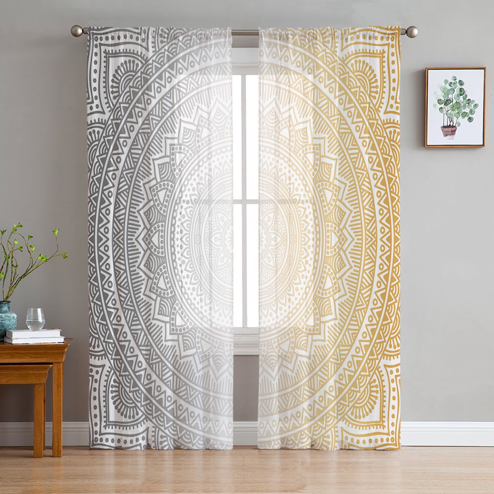 Bohemian Mandala Pattern Sheer Curtains for Living Room Bedroom Modern ...
