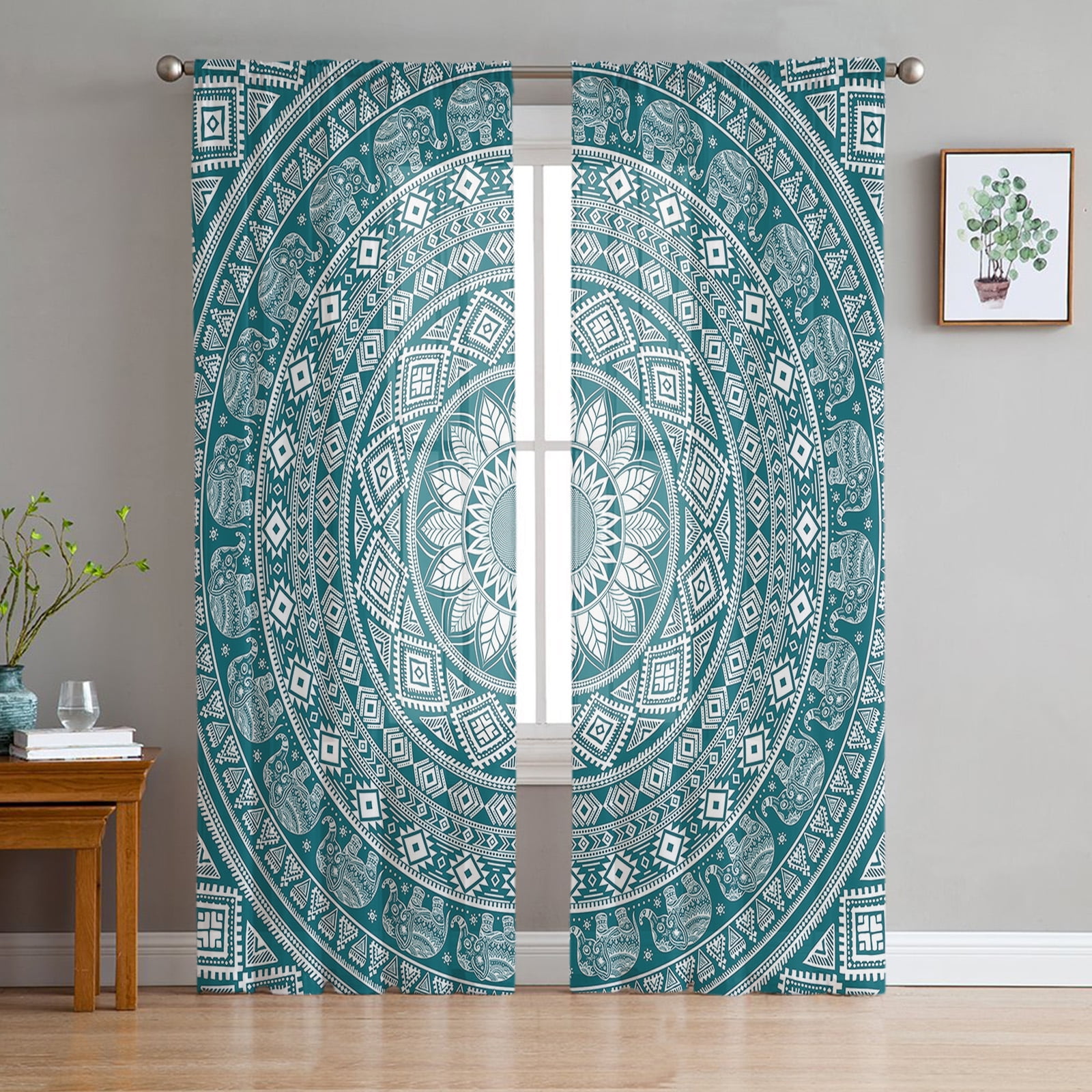 Bohemian Mandala Pattern Sheer Curtains for Living Room Bedroom Modern ...