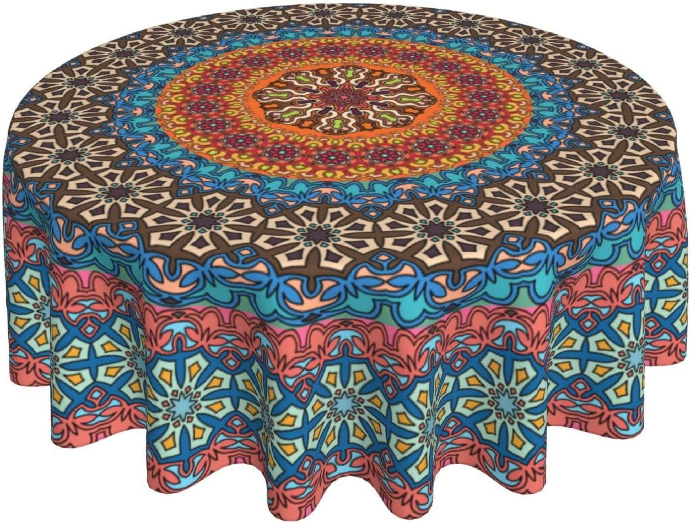 Bohemian Mandala Round Tablecloth 60 Inch Colorful Indian Boho Table ...
