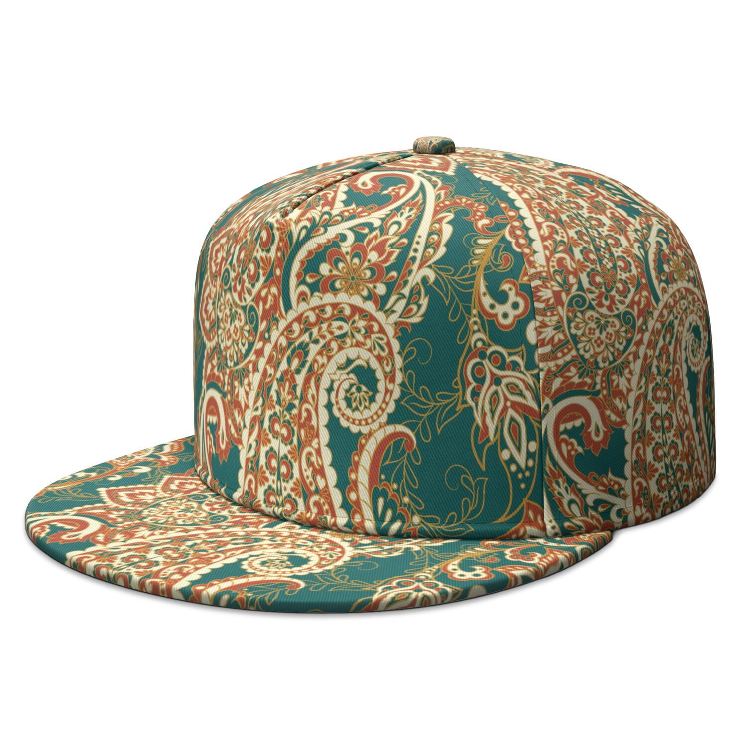Bohemian Mandala Snapback Hat, Flat Bill Adjustable Cap with Rustic Floral Pattern, Hip Hop ...