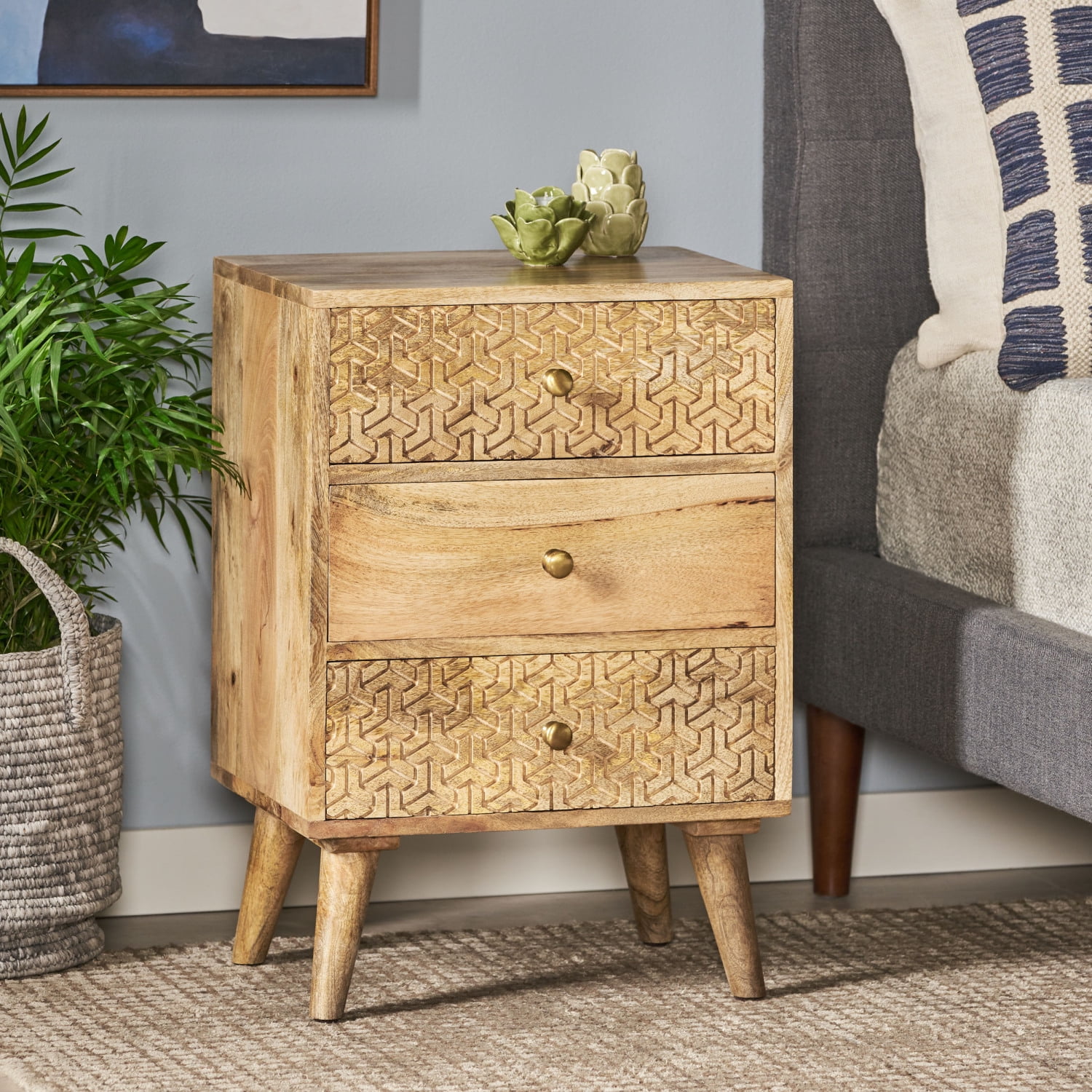 Bohemian Mango Wood Nightstand with Storage - Walmart Business Supplies