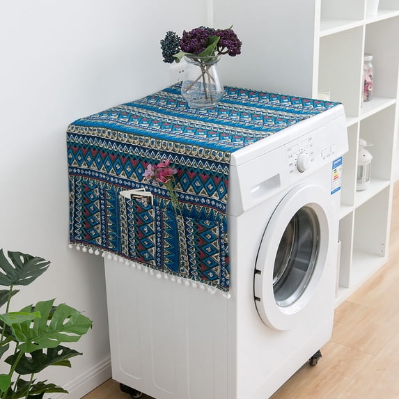 Bohemian Mediterranean Refrigerator Cover, Linen Fabric Dustproof Cloth ...