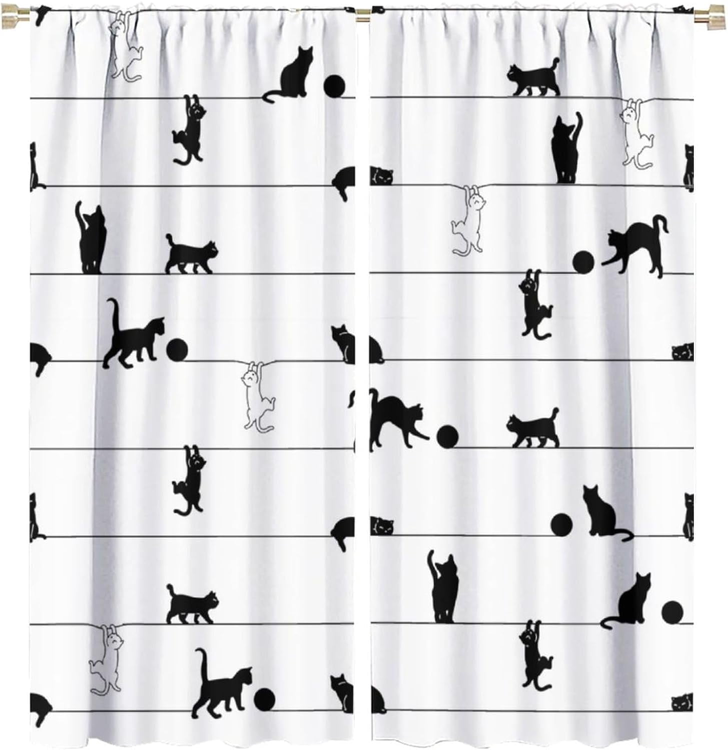 Bohemian Minimalism Cat Curtains, Cute Kitten in Different Poses Solid ...