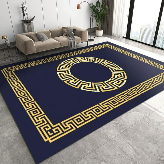 Bohemian Modern Retro Area Rugs, Yellow Geometric Circle Line Border ...