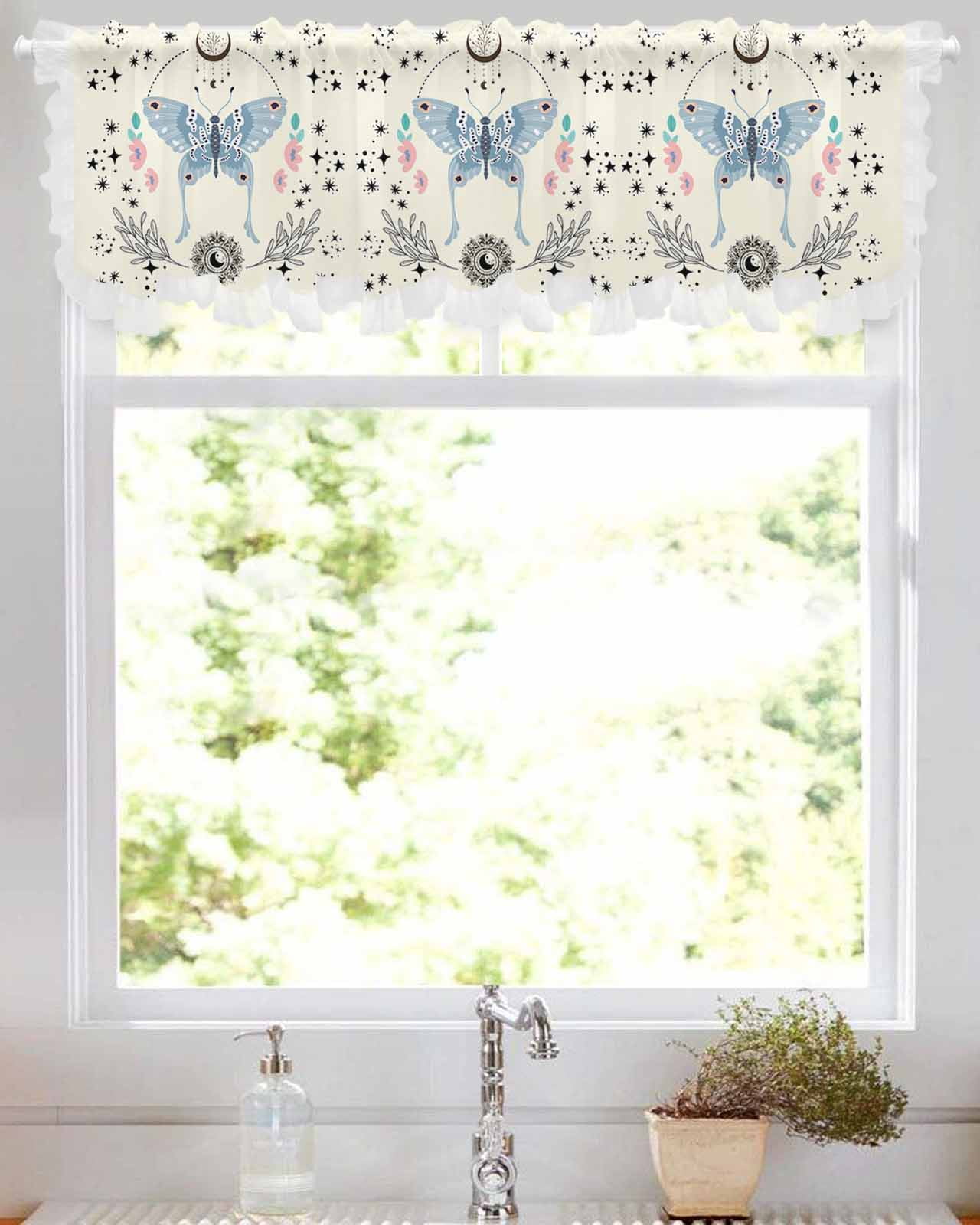 Bohemian Moon Stars Butterfly Short Tulle Half Curtains for Living Room ...