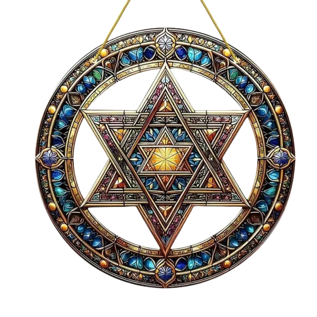 Bohemian Moon & Stars Sun Catcher -Round Acrylic Stained Translucent ...