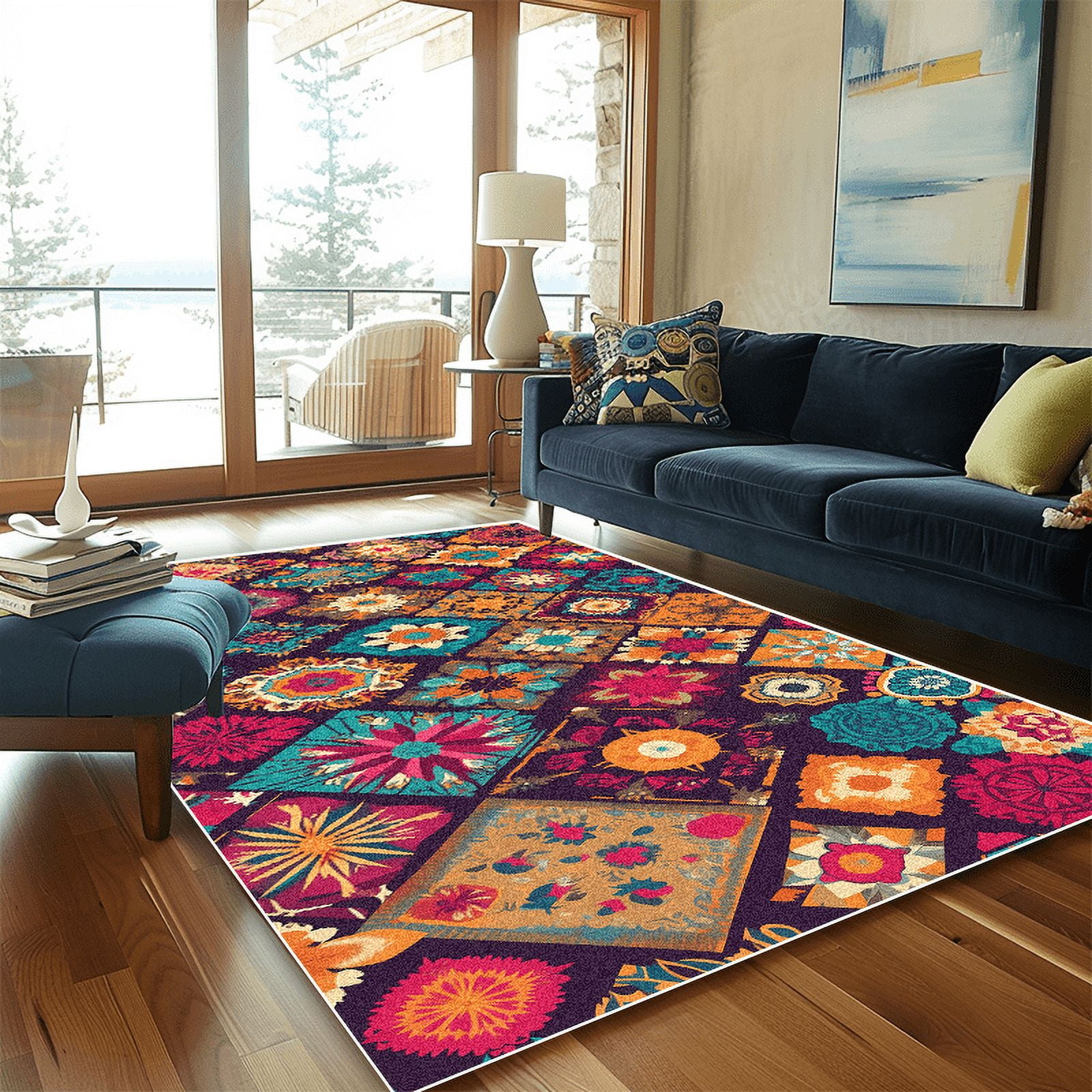Bohemian Moroccan Retro Printing Carpet Nordic Style Living Room Sofa ...