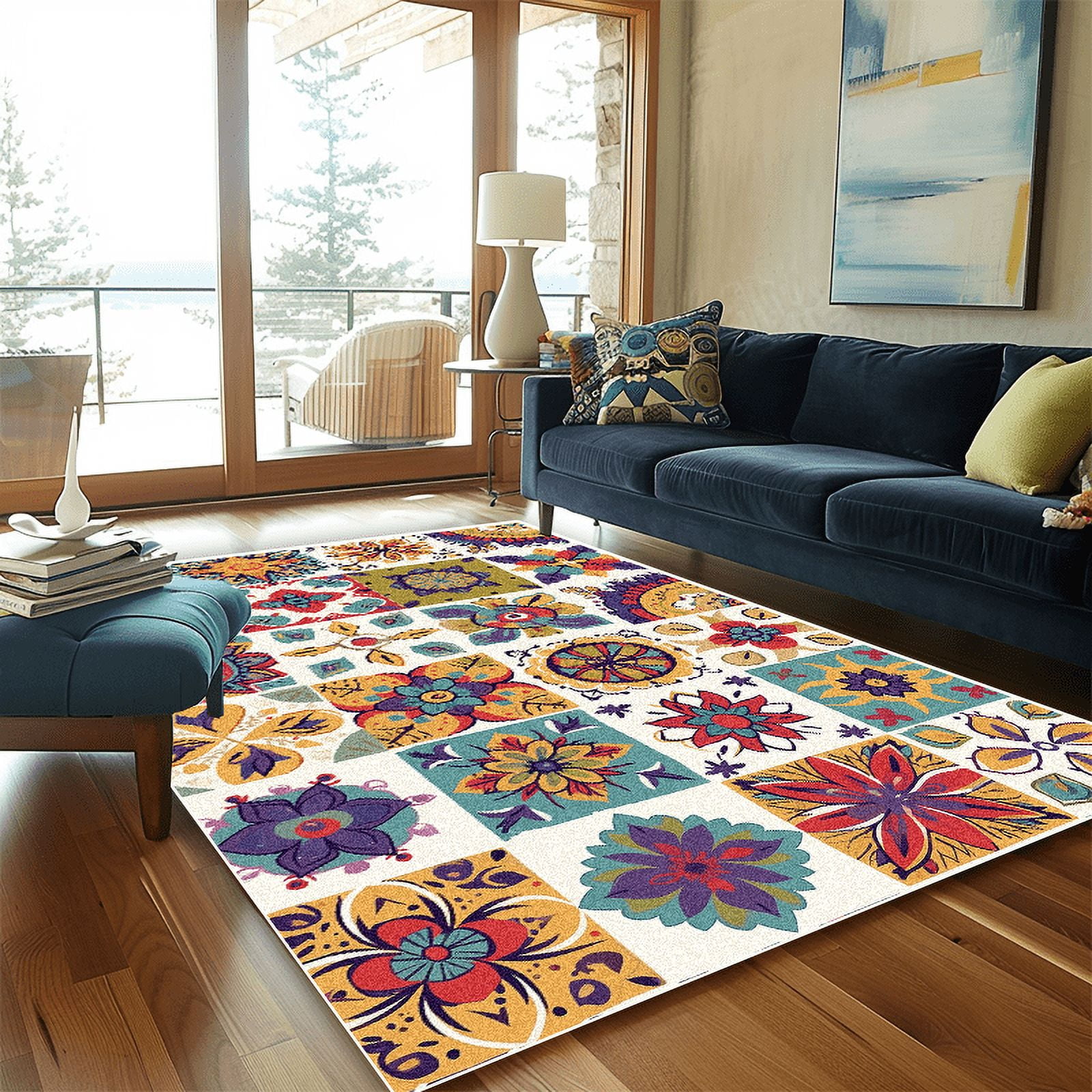 Bohemian Moroccan Retro Printing Carpet Nordic Style Living Room Sofa ...
