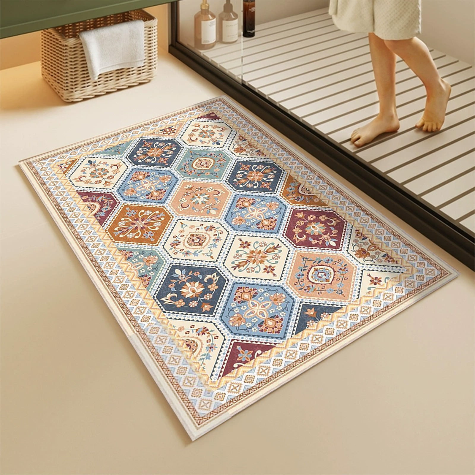 Bohemian Moroccan Style Entrance Door Mat, Geometric Print Floor Mat ...