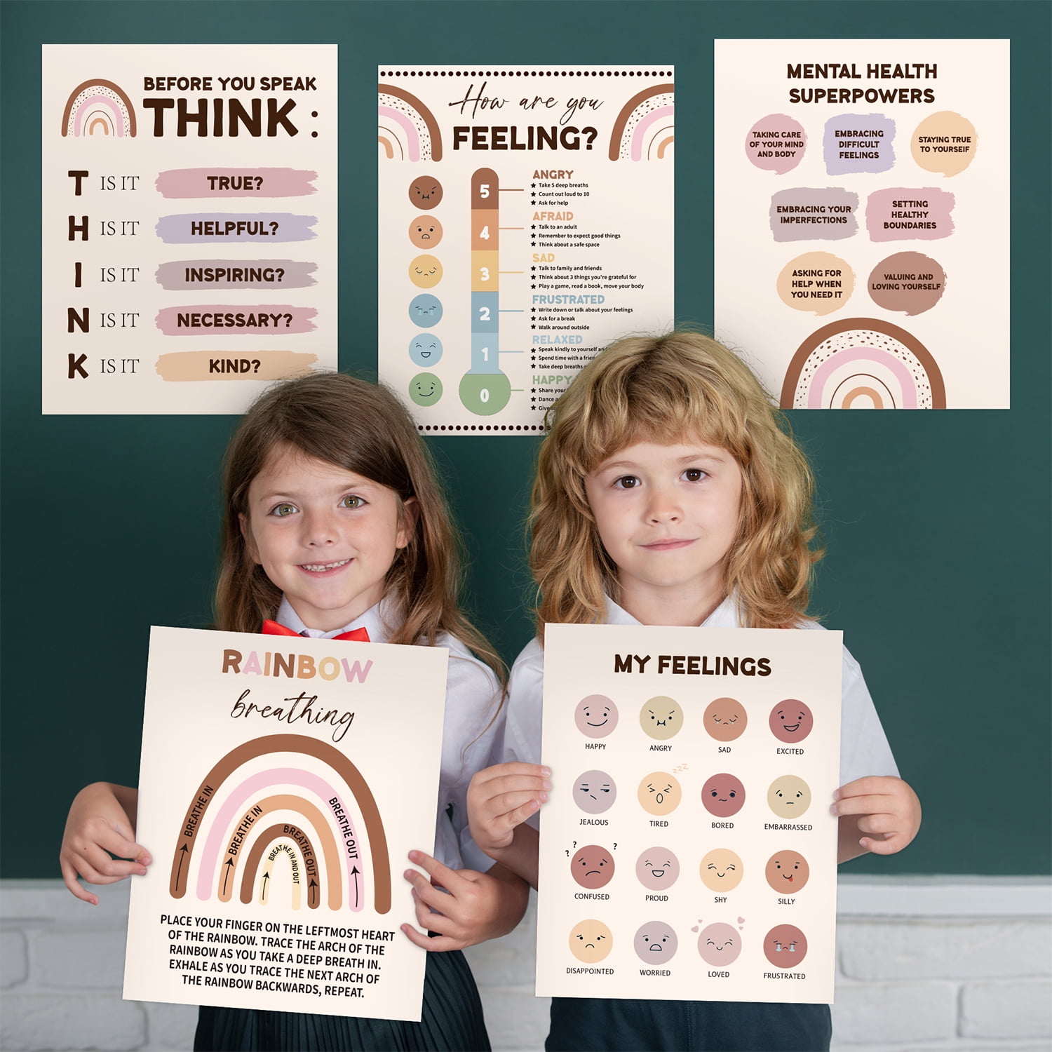 Bohemian Motivational Poster 8 Piece Rainbow Themed Mood Poster for ...