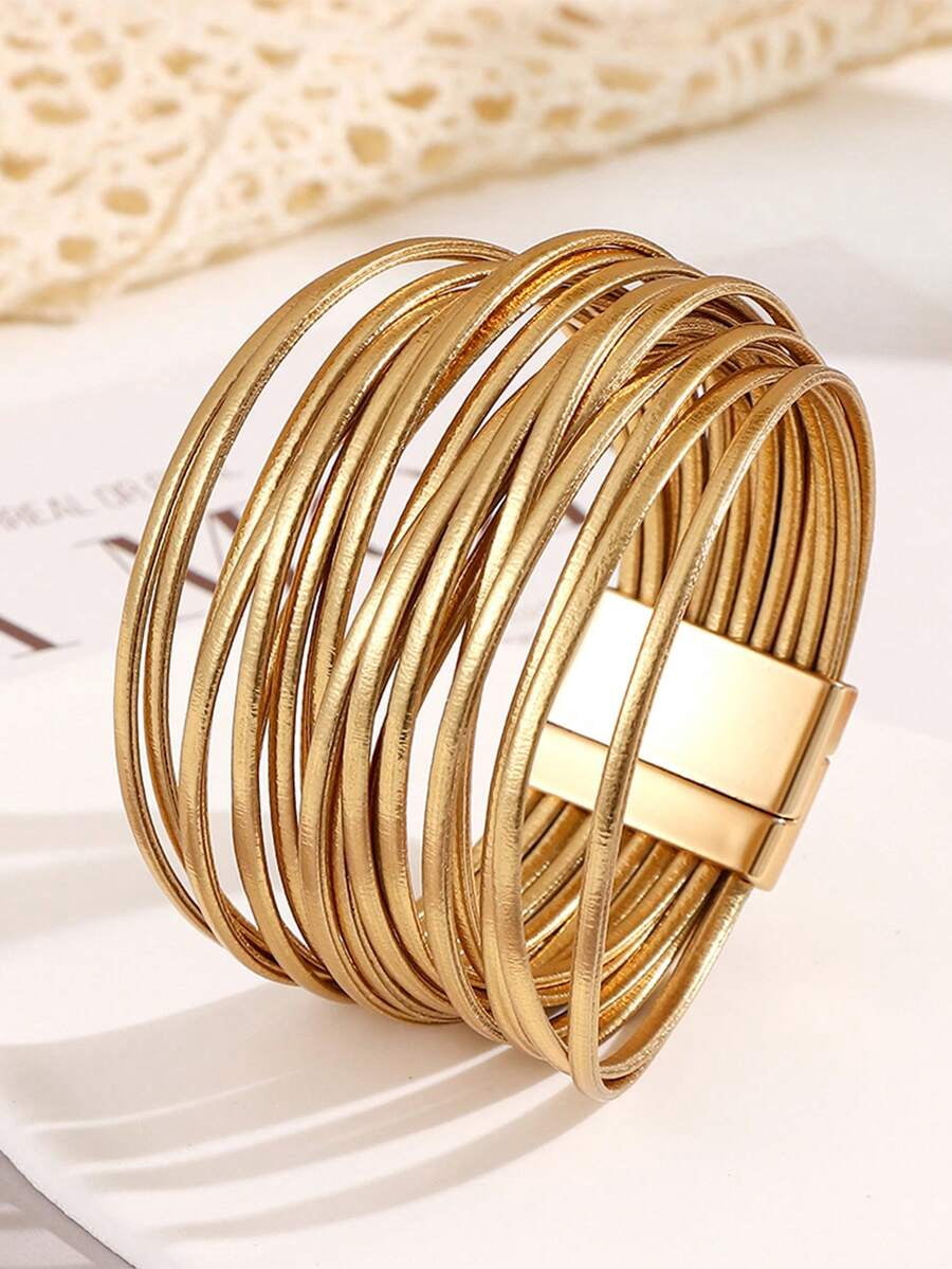 Bohemian Multi-Layer Wrap Bracelet for Women, Faux PU Leather Stacked ...