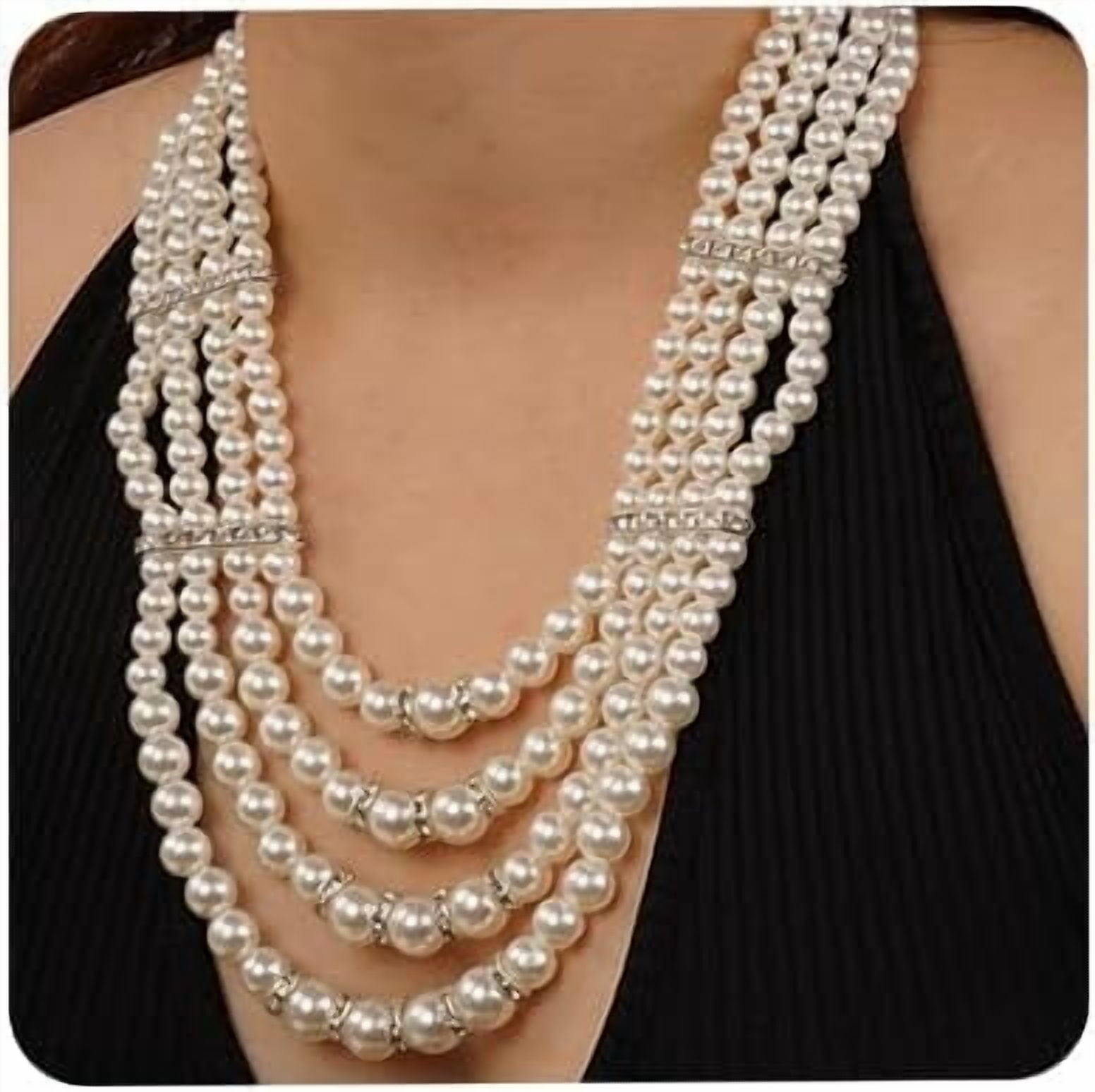 Bohemian Multilayered Strand Faux Pearls Choker Necklace Long Pearl ...