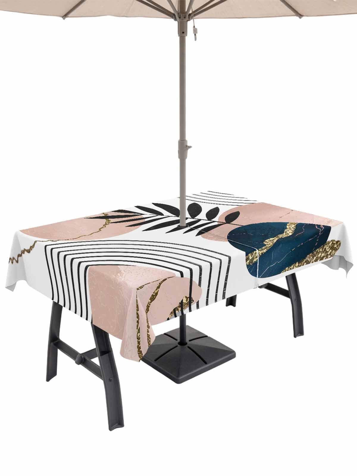 Bohemian Navy Rectangle Outdoor Tablecloth with Umbrella Hole Pink ...