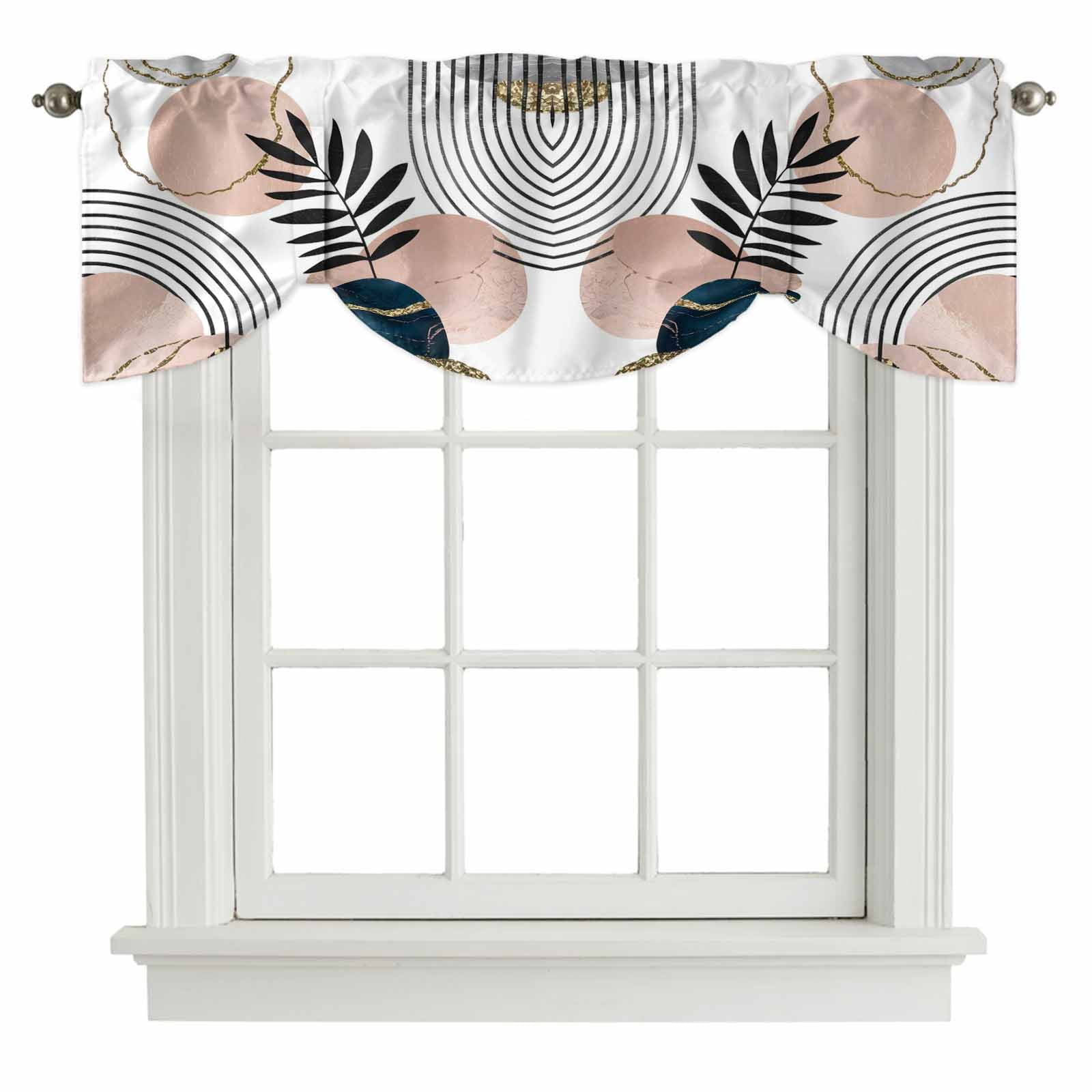 Bohemian Navy Tie Up Valance Curtains Pink Tropical Palm Trees Plants ...