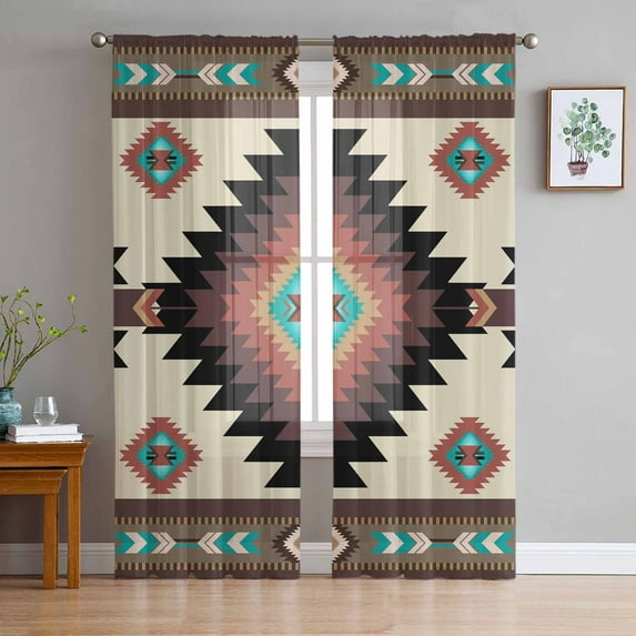 Bohemian Neutral Tribe Wood Texture Tulle Sheer Curtain Living Room ...