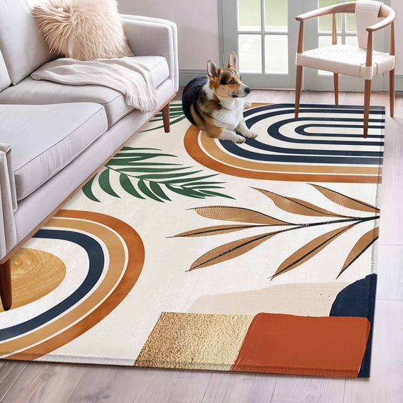Bohemian Nordic 3'x5' Washable Rug, Abstract Art Coconut Palm Leaves ...