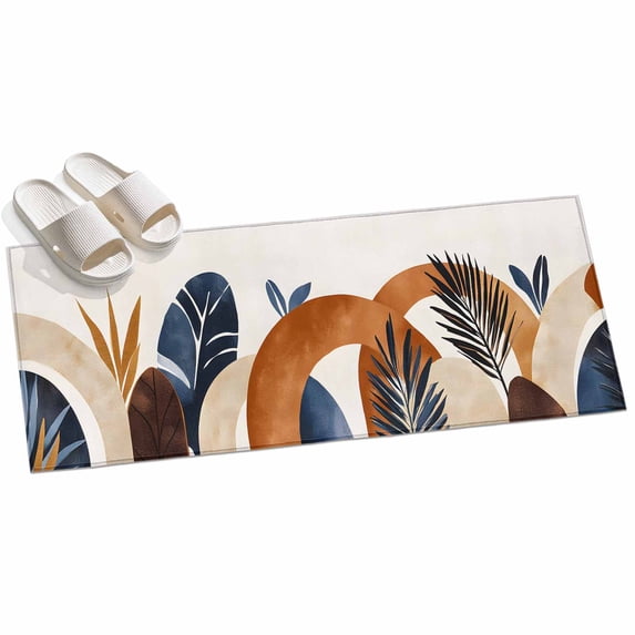 Bohemian Nordic Area Rug, Abstract Leaves Orange Blue Simple Non-Slip ...