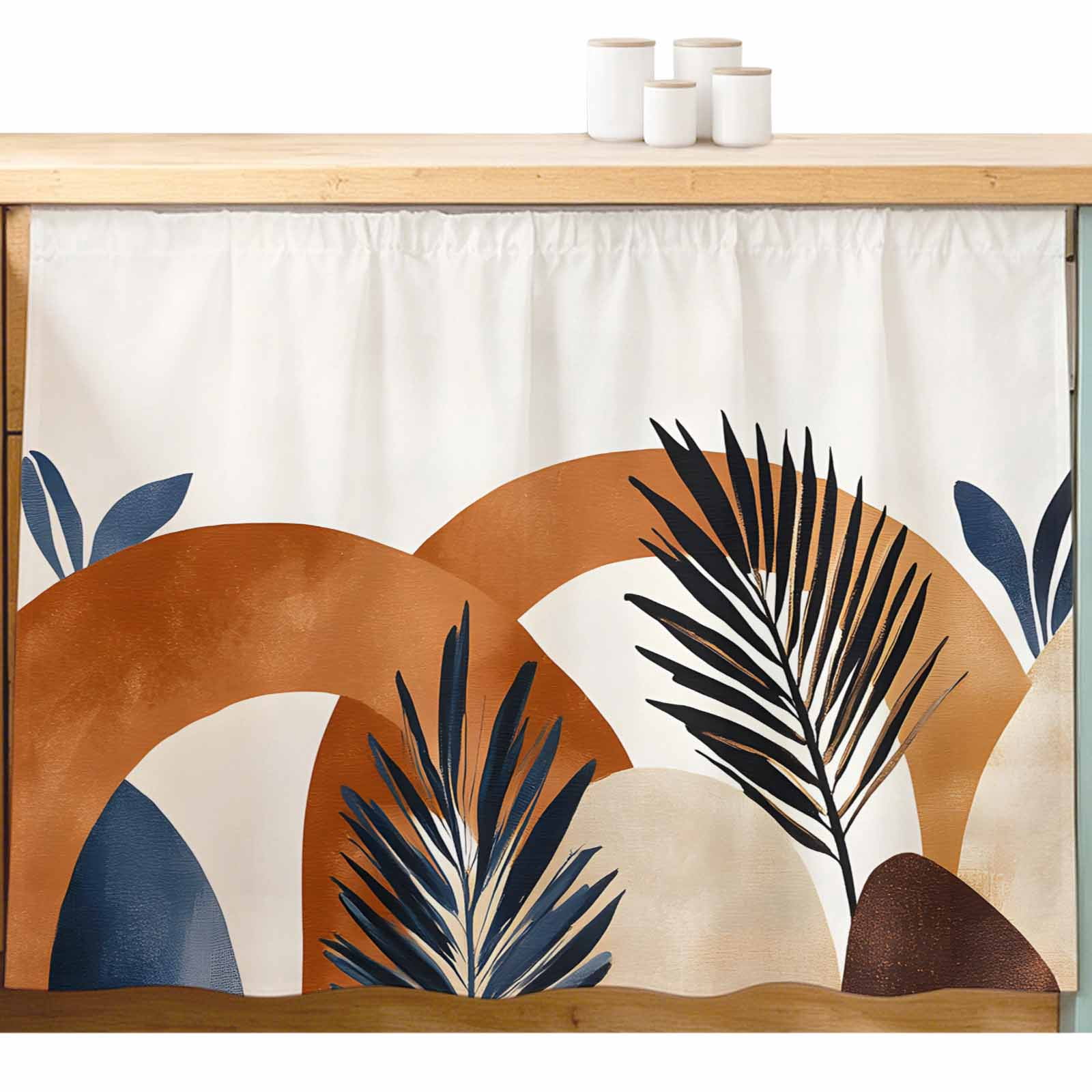 Bohemian Nordic Cabinet Curtains Abstract Leaves Orange Blue Simple ...