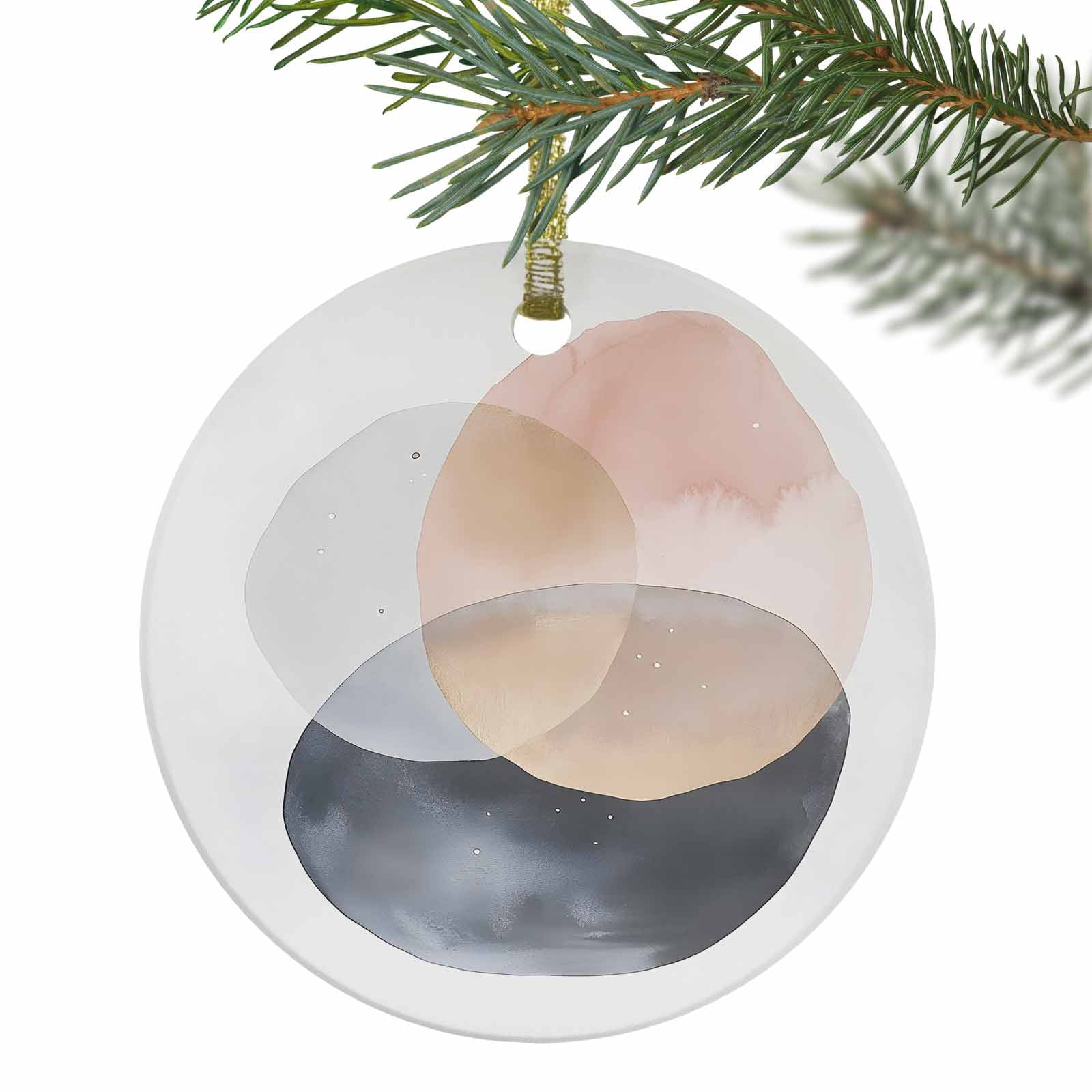 Bohemian Nordic Color Block Christmas Ceramic Ornament 2025,3" Round ...