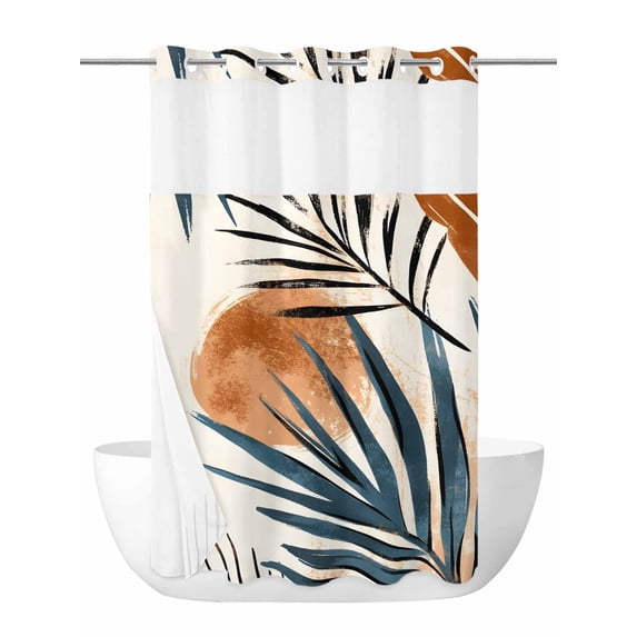 Bohemian Nordic No Hook Shower Curtain and Liner Set Green Orange ...