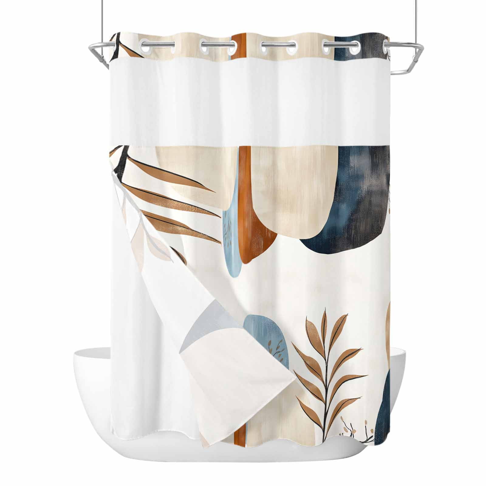 Bohemian Nordic No Hook Shower Curtain with Snap in Liner, Simple ...