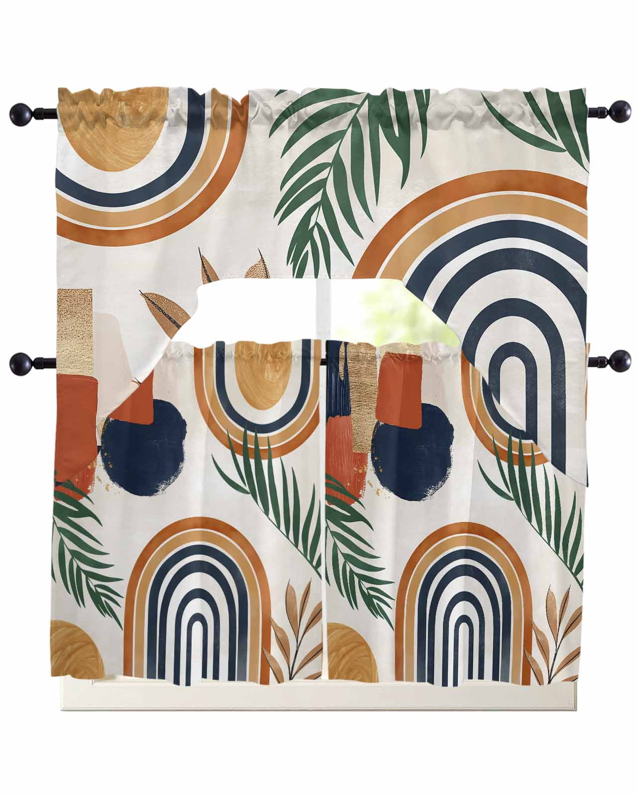 Bohemian Nordic Kitchen Curtain and Valance Set 3 Pieces, Rod Pocket ...