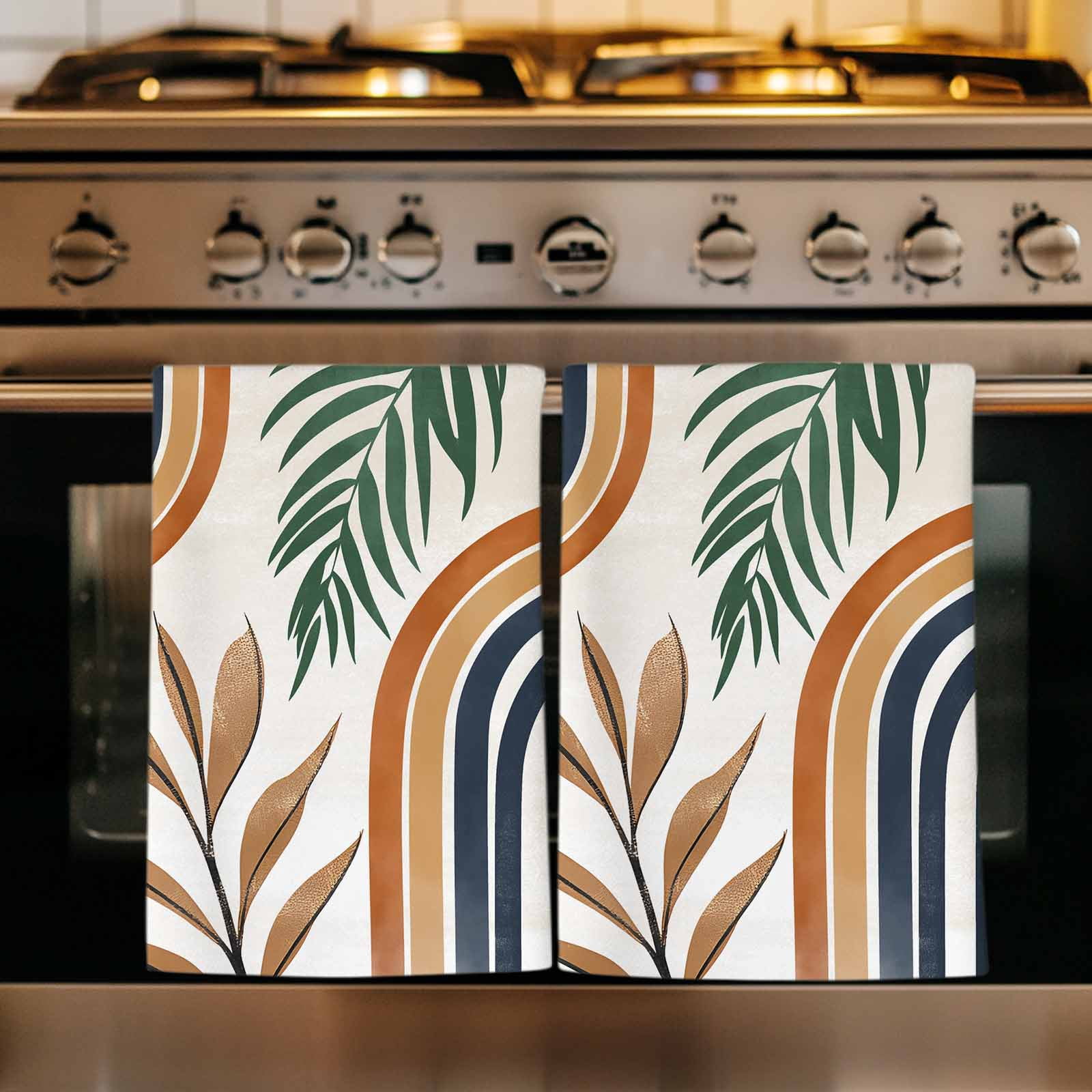 Bohemian Nordic Kitchen Towels Set of 4, Abstract Art Coconut Palm ...