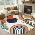 Bohemian Nordic Round Area Rug 5ft, Abstract Art Coconut Palm Leaves ...