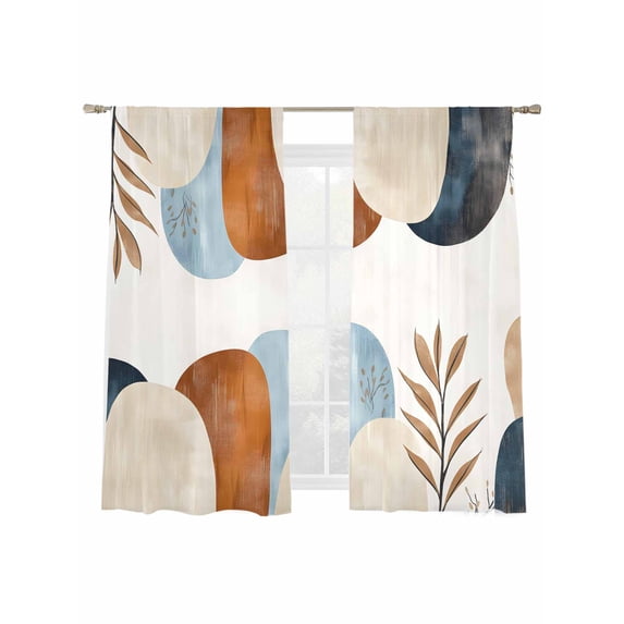 Bohemian Nordic Sheer Curtains 63 inches Long, Simple Colorful Abstract ...