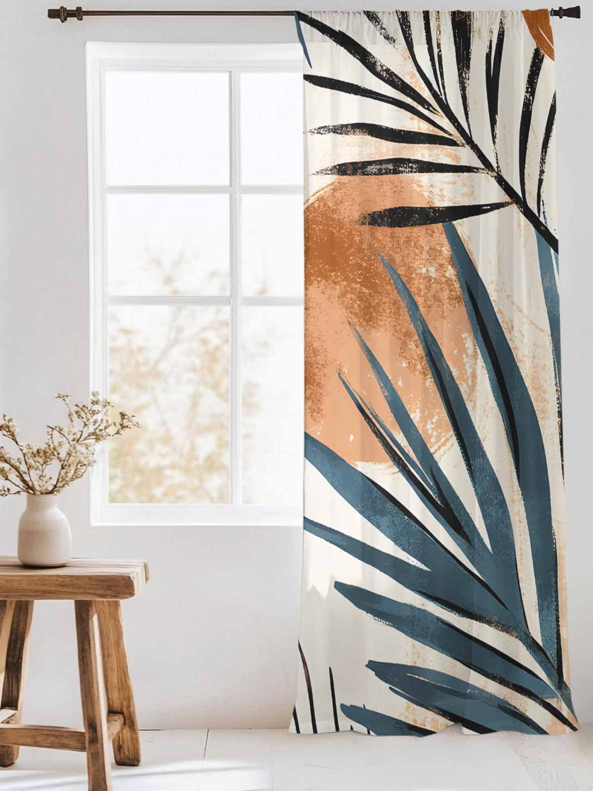 Bohemian Nordic Sheer Curtains 96 Inch Long 1 Panel Green Orange Simple ...