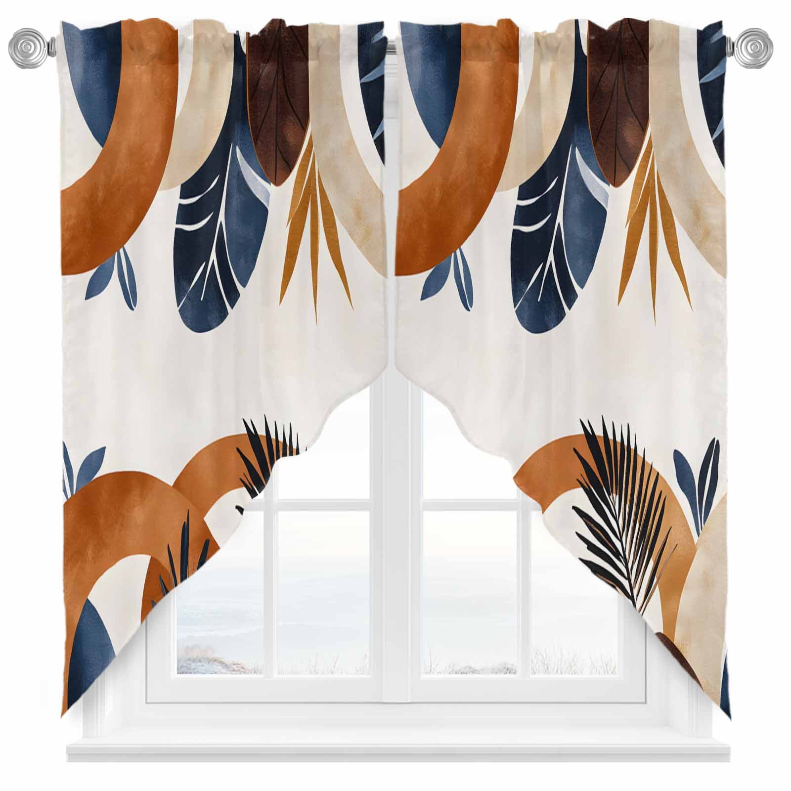 Bohemian Nordic Swag Valances for Windows 2 Pack Abstract Leaves Orange ...