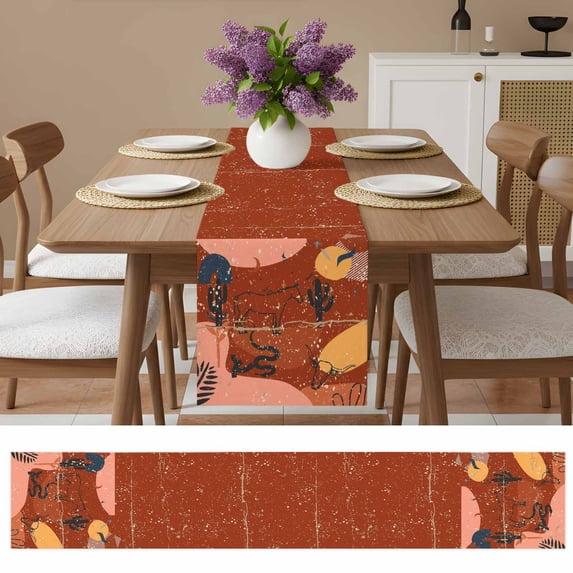 Bohemian Orange Arch Sun Rustic Texture Table Runner 13x60in Non-Slip ...