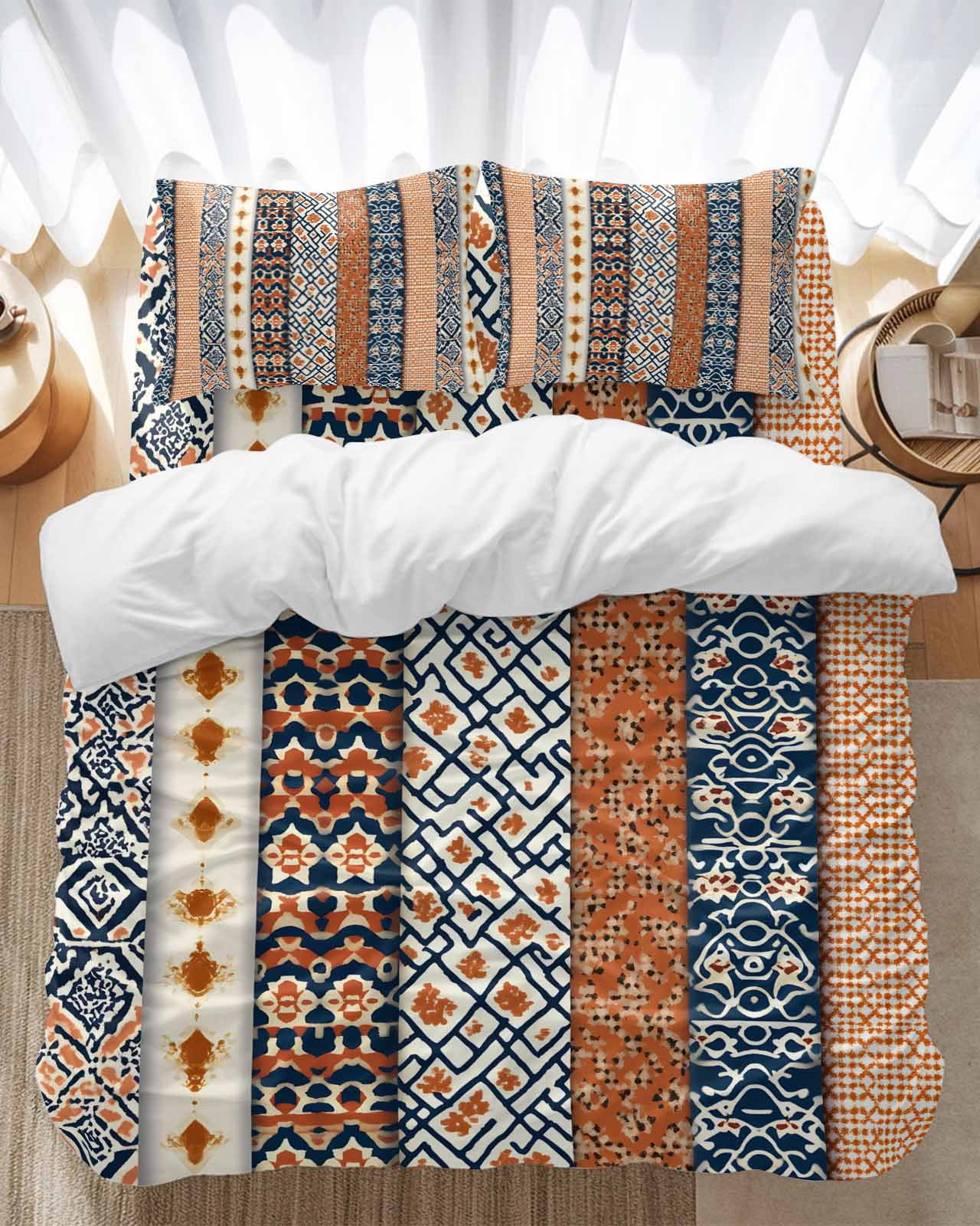 Bohemian Orange Bedding Duvet Cover Set Full Size 4 Pieces Floral ...