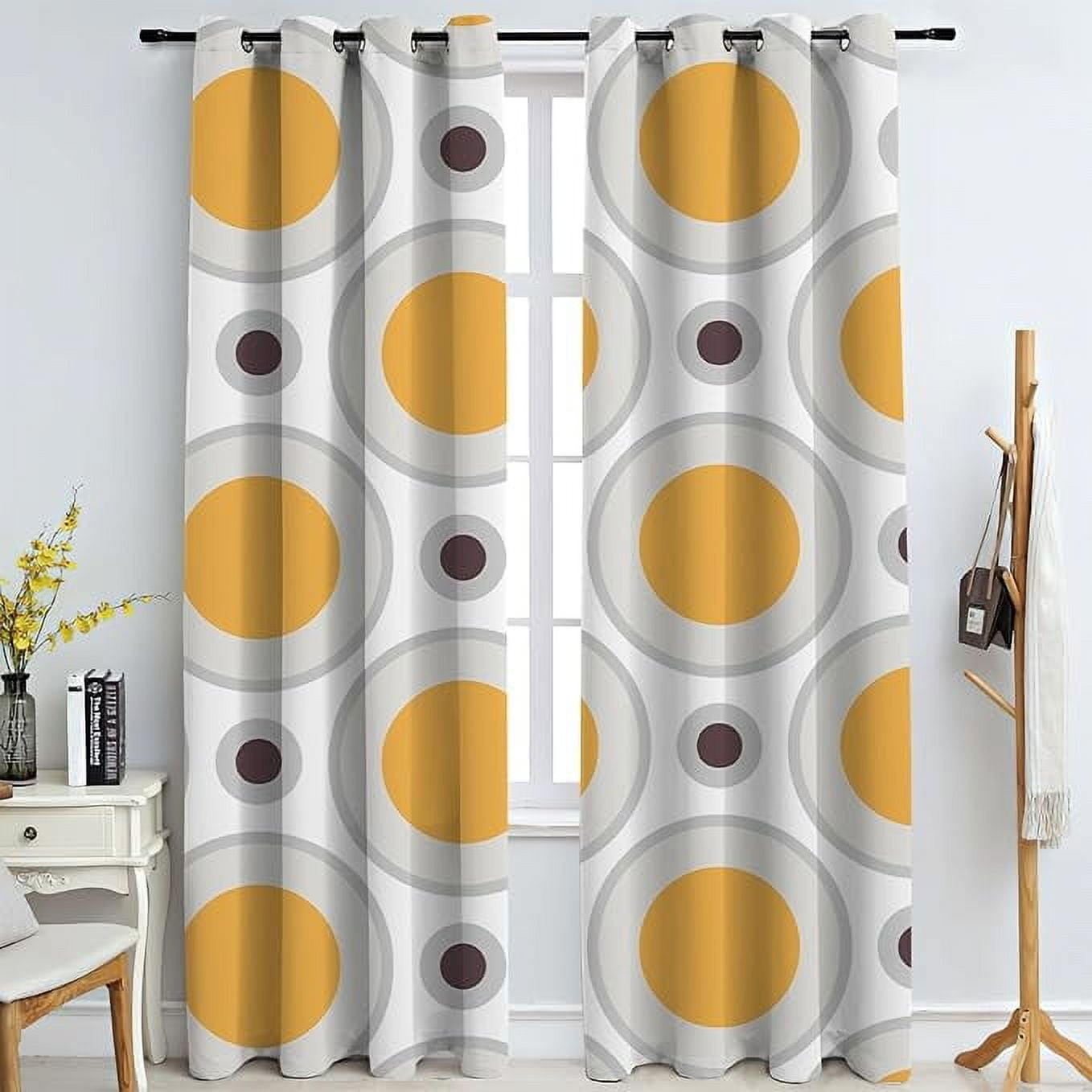 Bohemian Orange Circle Window Curtains, Medieval Geometric Polka Dots ...