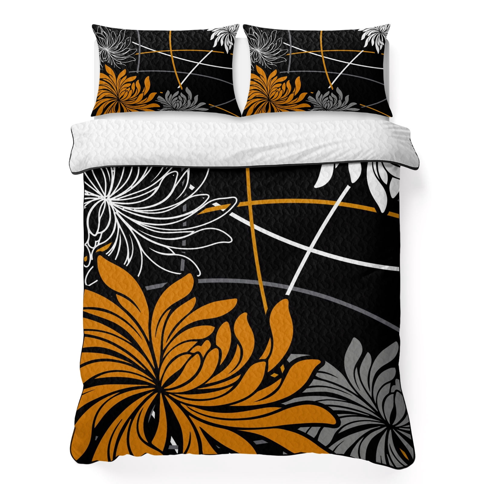 Bohemian Orange Floral 3 Piece Quilt Bedding Set with 2 Pillow Shams ...