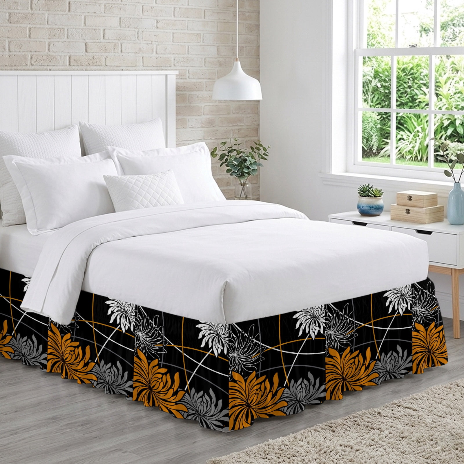 Bohemian Orange Floral Bed Skirt California King Size 18 Inch Drop ...