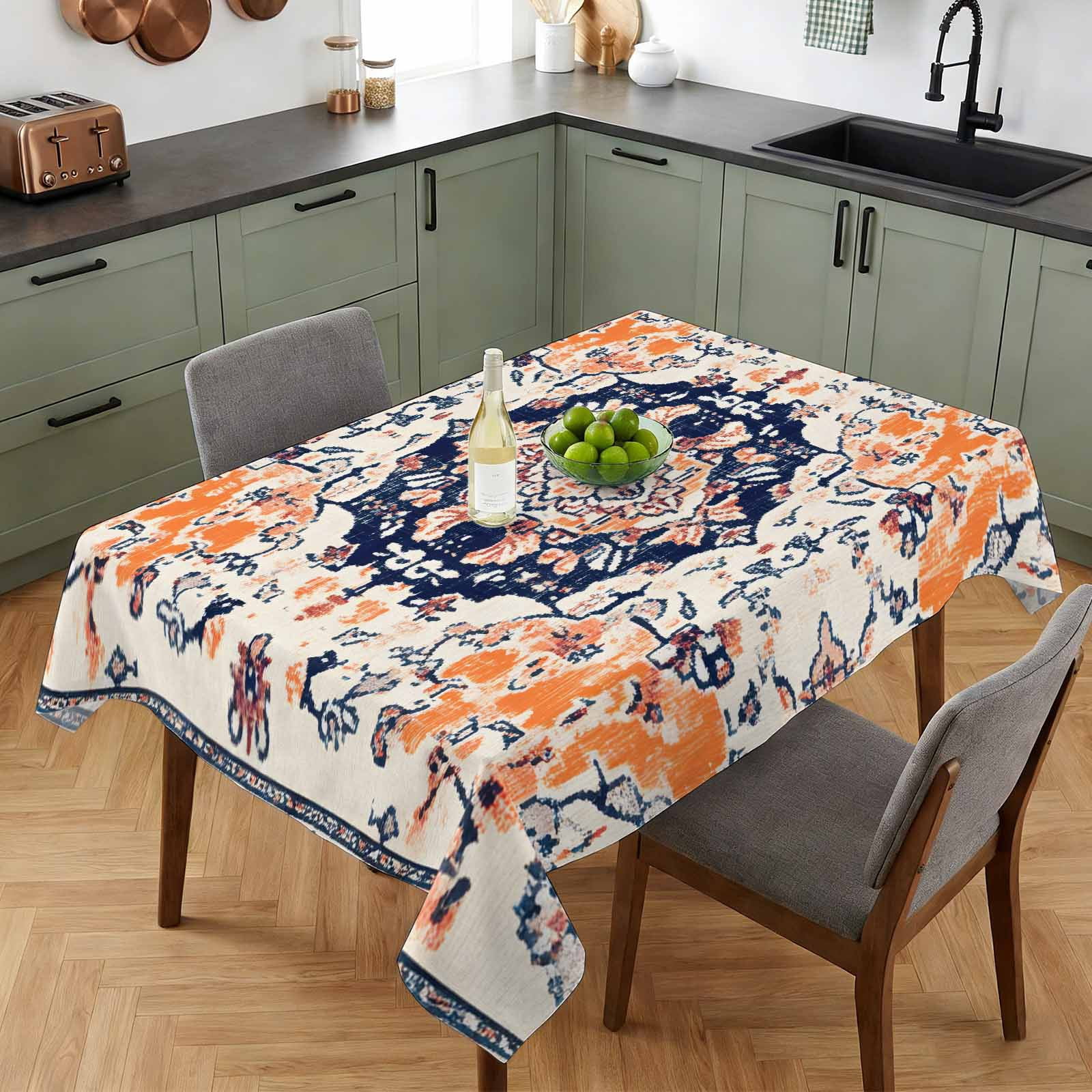 Bohemian Orange Retro Ethnic Style Table Cloth 52x70in, Waterproof ...