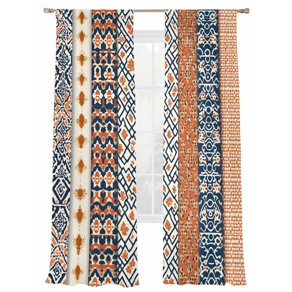 Bohemian Orange Sheer Curtains 2 Panels Set Floral Geometric Texture ...