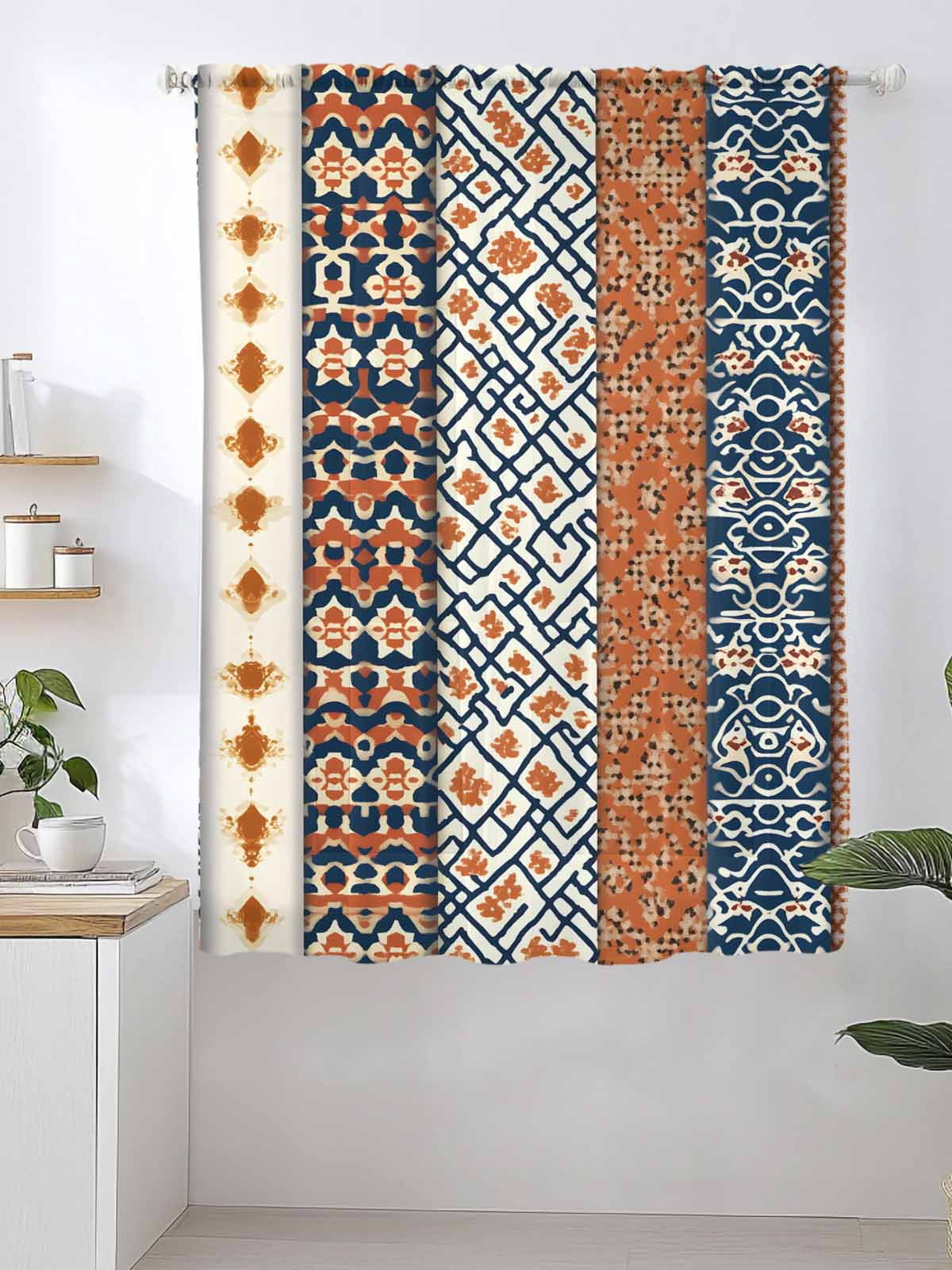 Bohemian Orange Sheer Curtains 72 Inch Long 1 Panel Floral Geometric ...