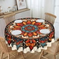 Bohemian Orange And Teal Floral Mandala Pattern Round Tablecloth ...